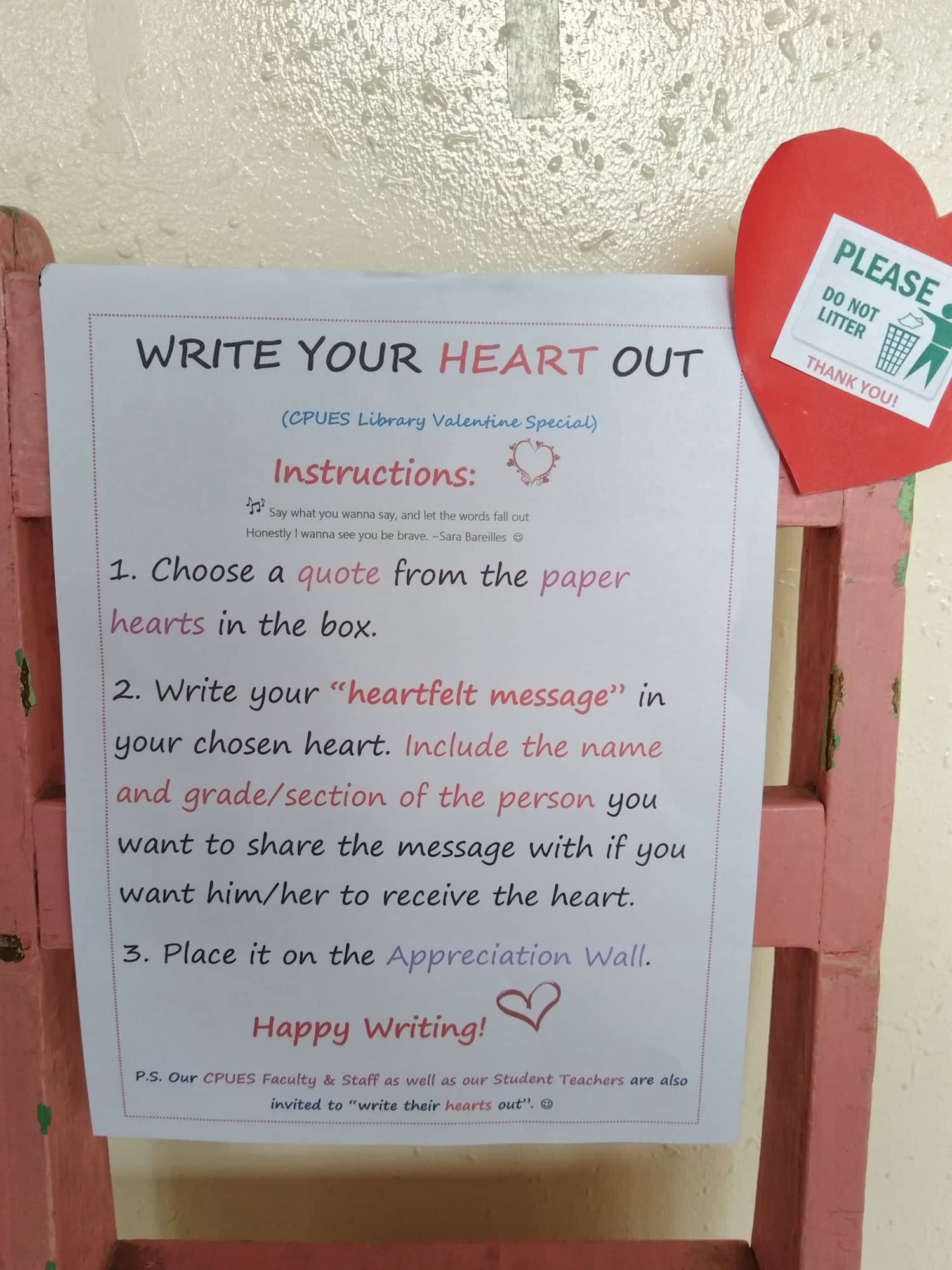 CPU Elementary Library Valentines Day activity: Write your heart out ...